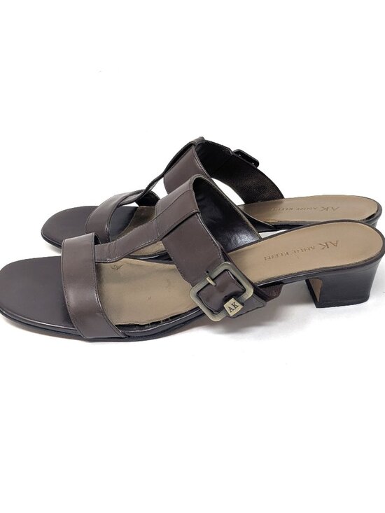 Anne Klein | Shoes | Anne Klein Brown Leather Tstrap Sandals Size 1 Med ...